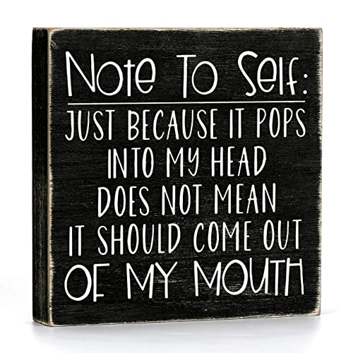 Funny Sarcastic Wooden Box Sign Plaque Note to Self Just Because It Pops into My Head Wood Box Sign Rustic Art Home Shelf Desk Decor 5 X 5 Inches