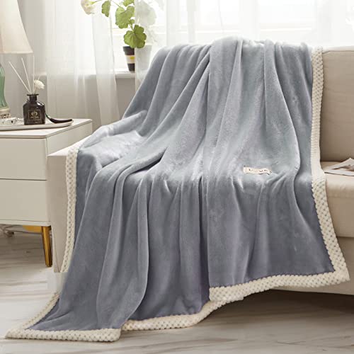 PAUHN Fleece Blanket Throw XL Size Light Grey 48"x80" Throw Blanket for Couch Nice White Edging Soft Blanket Warm,Plush,Fluffy,Cozy,Thick,Throw for Sofa,Bed,Office Travel