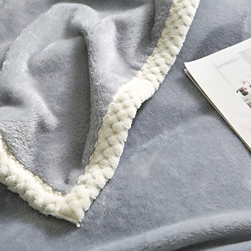 PAUHN Fleece Blanket Throw XL Size Light Grey 48"x80" Throw Blanket for Couch Nice White Edging Soft Blanket Warm,Plush,Fluffy,Cozy,Thick,Throw for Sofa,Bed,Office Travel