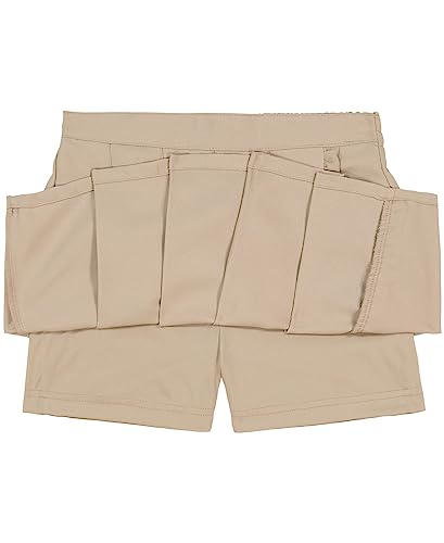 Nautica Girl's School Uniform Pleated Pull-on Scooter Skirt With Undershorts, Knit Waistband, Khaki Ruffle, 8