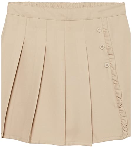 Nautica Girl's School Uniform Pleated Pull-on Scooter Skirt With Undershorts, Knit Waistband, Khaki Ruffle, 8