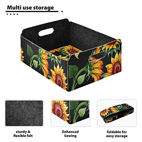 NFMILI Fabric Storage Cube Sunflowers Painting Decorative Foldable Storage Basket Organizer with Handles Rectangle Thick for Multi Use 13.7×10.2×5.1 Inch
