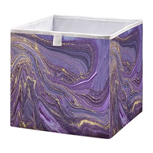 Kigai Purple Marble Abstract Cube Storage Bins - 11x11x11 in Large Foldable Cubes Organizer Storage Basket for Home Office, Nursery, Shelf, Closet