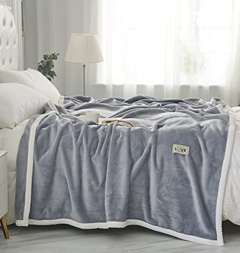 PAUHN Fleece Blanket Throw XL Size Light Grey 48"x80" Throw Blanket for Couch Nice White Edging Soft Blanket Warm,Plush,Fluffy,Cozy,Thick,Throw for Sofa,Bed,Office Travel