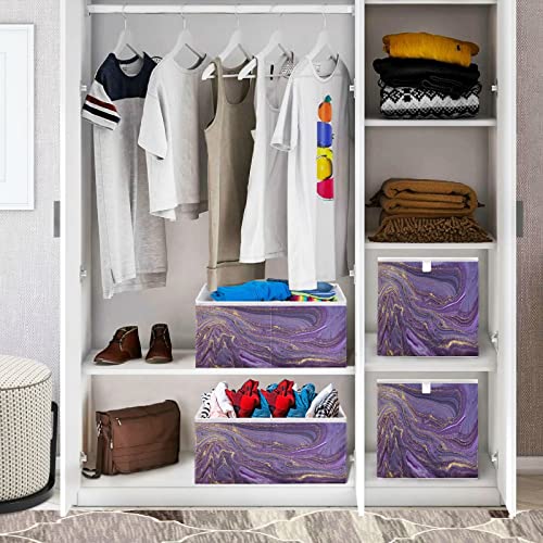 Kigai Purple Marble Abstract Cube Storage Bins - 11x11x11 in Large Foldable Cubes Organizer Storage Basket for Home Office, Nursery, Shelf, Closet