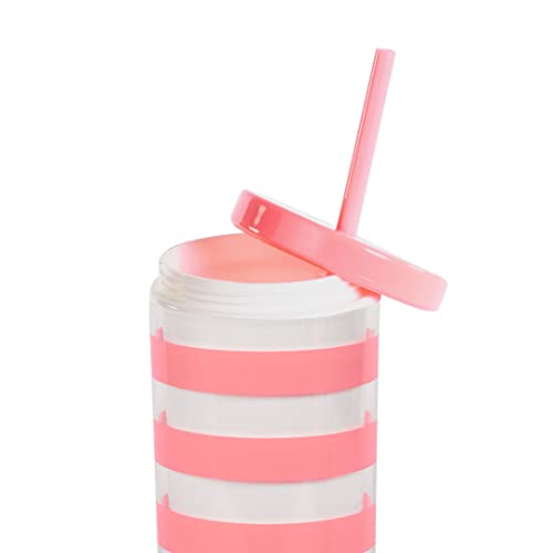 Kate Spade New York Acrylic Tumbler with Lid and Straw, 20 oz Tumbler, Slim Double Wall Tumbler, Terrace Stripe