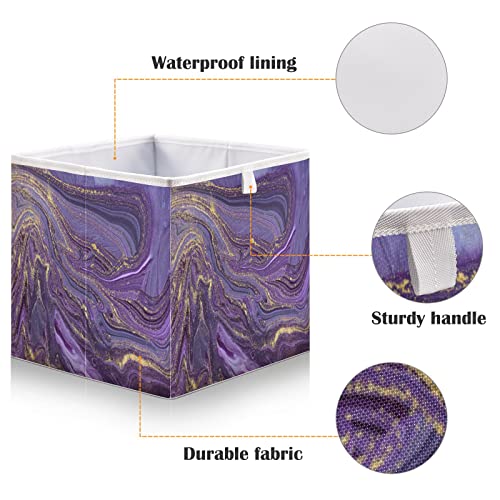 Kigai Purple Marble Abstract Cube Storage Bins - 11x11x11 in Large Foldable Cubes Organizer Storage Basket for Home Office, Nursery, Shelf, Closet