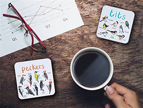 Set of 6 Bird Pun Coasters, 2023 New Square Drinks Coaster, Thicken Funny Bird Coasters Suitable for Home Kitchen Bar Table Decorations, Gifts for Bird Lovers