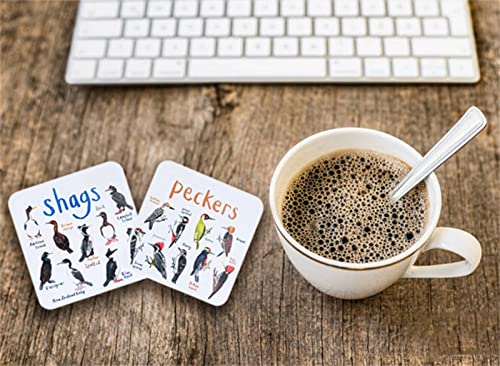 Set of 6 Bird Pun Coasters, 2023 New Square Drinks Coaster, Thicken Funny Bird Coasters Suitable for Home Kitchen Bar Table Decorations, Gifts for Bird Lovers