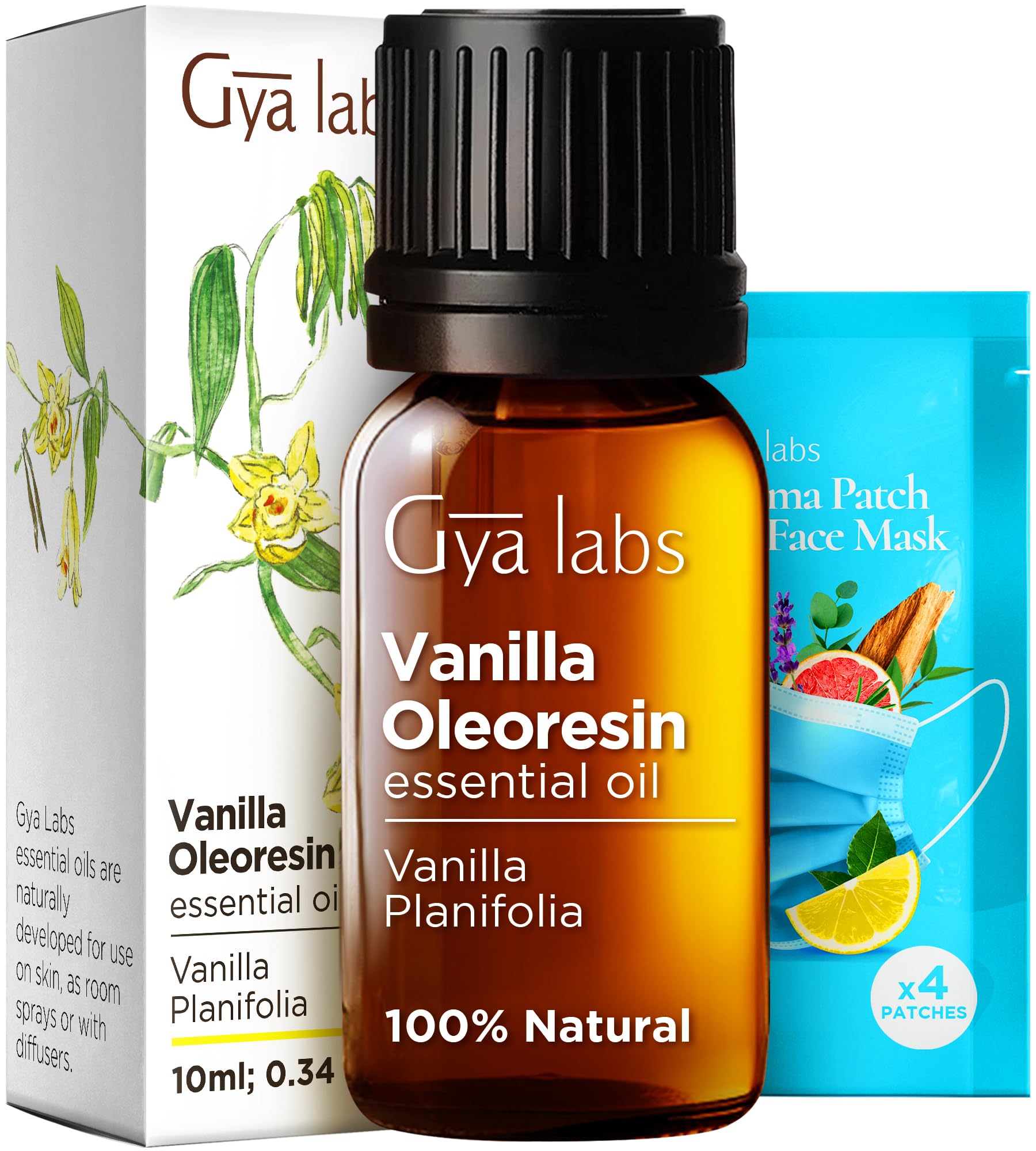 Vanilla Essential Oil for Skin (0.34 fl oz) & Jojoba Oil for Hair (3.4 fl oz) Set - 100% Natural Aromatherapy Grade Essential Oils Set - Gya Labs