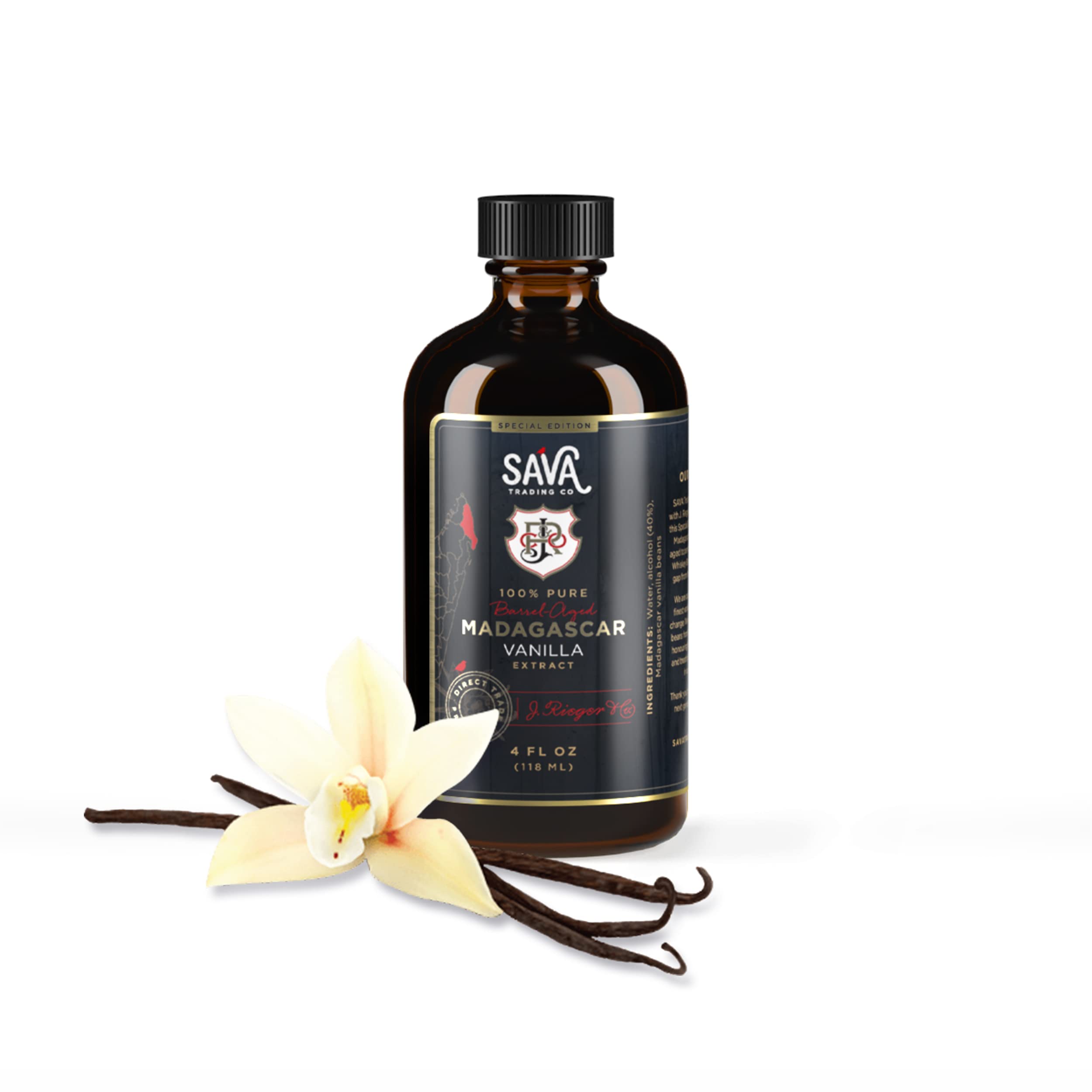 SAVA Barrel-Aged Madagascar Vanilla Extract – Special Edition Pure Vanilla Extract Aged in Whiskey Barrel – Gourmet Vanilla Extract for Baking (4oz)