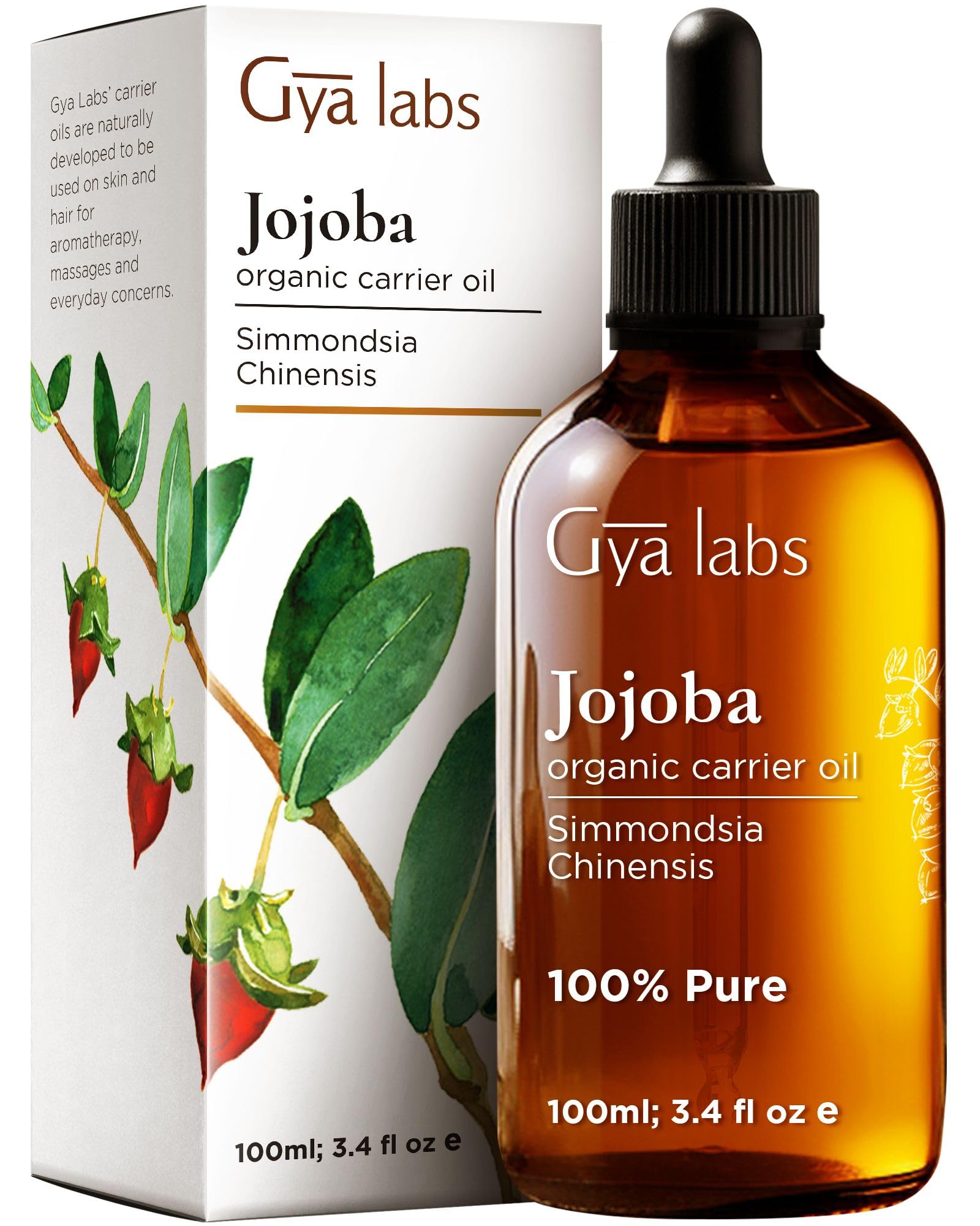 Vanilla Essential Oil for Skin (0.34 fl oz) & Jojoba Oil for Hair (3.4 fl oz) Set - 100% Natural Aromatherapy Grade Essential Oils Set - Gya Labs