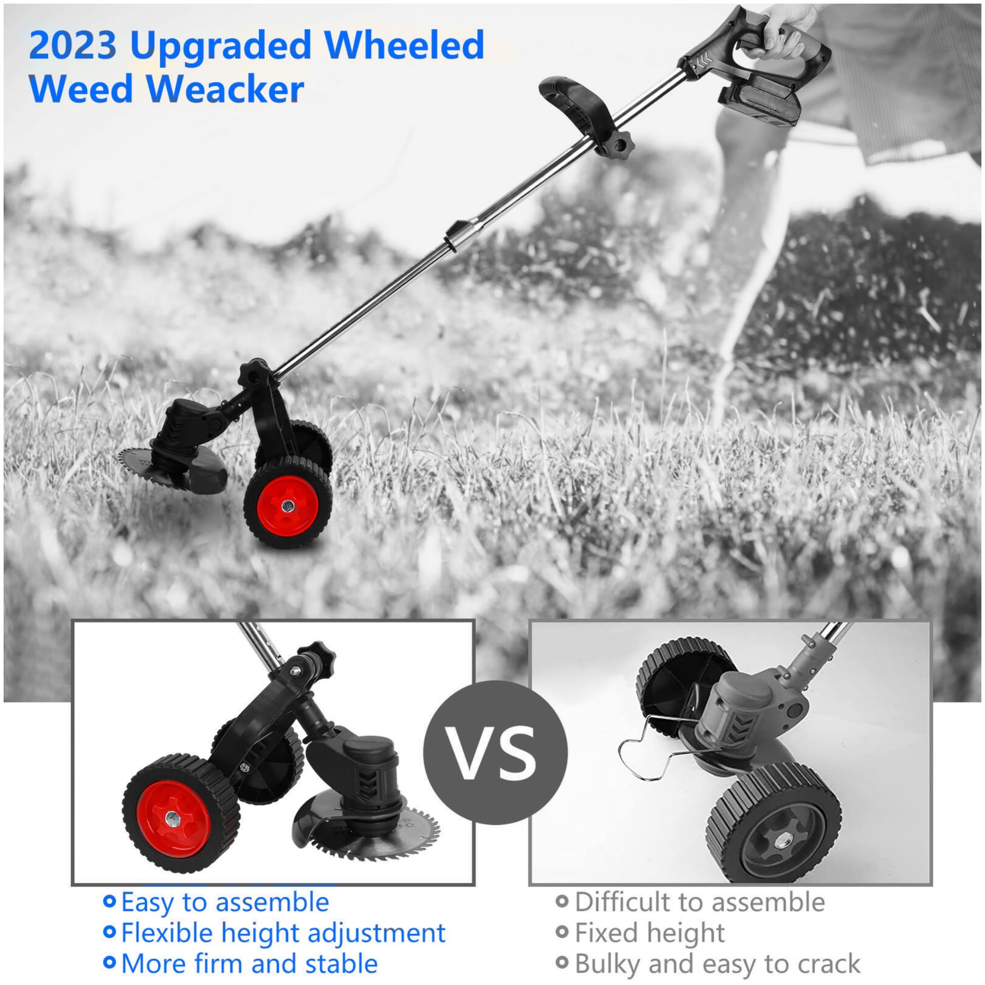 CNImpetus Adjustable String Trimmer Support Wheel for Weed Trimmer, Walk Behind Brush Cutter,Universal Support Auxiliary Wheels Weed Eater Attachments for Weedeaters Weed Trimmer Grass Cutter Holder