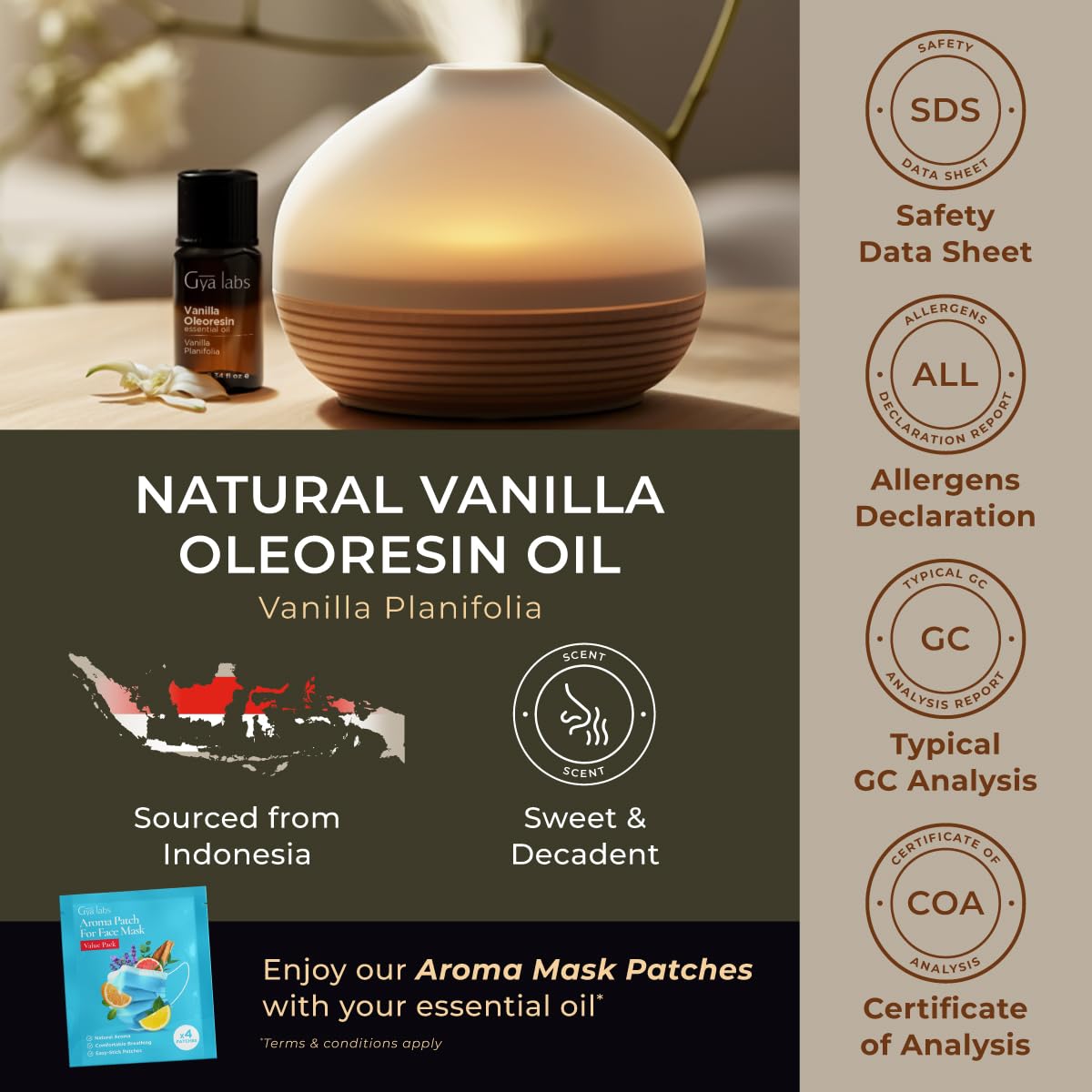 Vanilla Essential Oil for Skin (0.34 fl oz) & Jojoba Oil for Hair (3.4 fl oz) Set - 100% Natural Aromatherapy Grade Essential Oils Set - Gya Labs