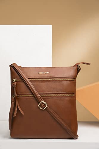 Leather Crossbody Bags for Women - Medium Crossover Purse Women's Handbag cross body Adjustable Shoulder Strap (Tan)