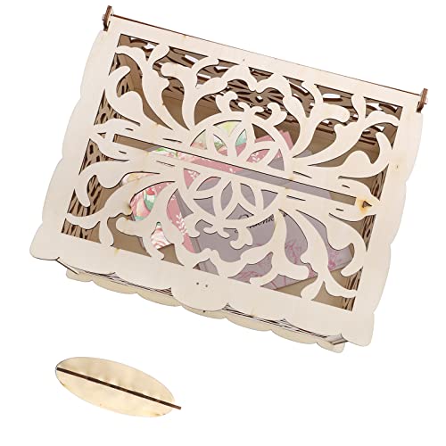 Lawei Wedding Card Box with Lock and Card Sign, Rustic Wooden Card Box, DIY Envelop Gift Money Box Holder, Large Hollow Envelope Box for Wedding Reception, Baby Shower, Birthday, Graduation, Yellow