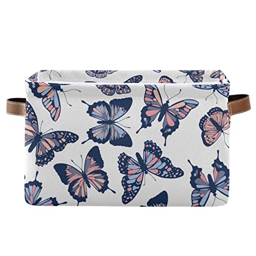 Butterflies Vintage (1) Storage Baskets Large Foldable Storage Bin Canvas Toys Box Fabric Decorative Collapsible Organizer Bag with Handles 2 Pcs