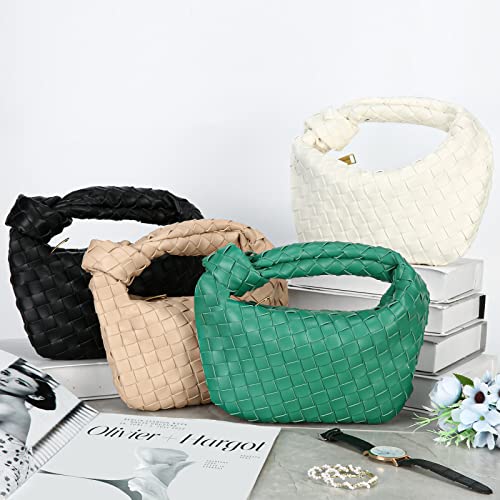 Selighting Knotted Woven Handbags for Women Faux Leather Hobo Shoulder Bag Handmade Designer Clutch Purse Dumpling Pouch Bag Black