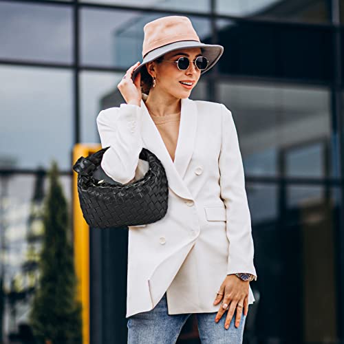 Selighting Knotted Woven Handbags for Women Faux Leather Hobo Shoulder Bag Handmade Designer Clutch Purse Dumpling Pouch Bag Black