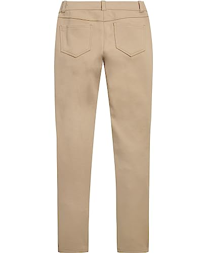 Nautica Girls' Big School Uniform Interlock Skinny Leg Jegging, Elasticized Waistband with Faux Button Closure, Stretch Material, Khaki, 8