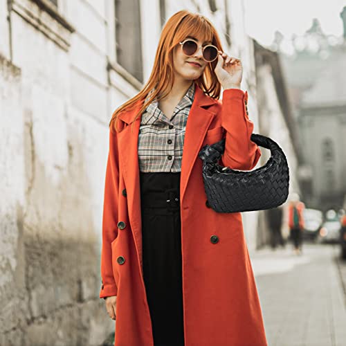 Selighting Knotted Woven Handbags for Women Faux Leather Hobo Shoulder Bag Handmade Designer Clutch Purse Dumpling Pouch Bag Black