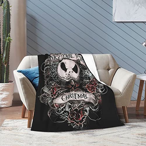 Nightmare Christmas Blanket for All Season Super Cozy Soft 350gsm Flannel Fleece Plush Throw Blankets Features Jack & Sally for Home Couch, Bed, Sofa, Camping and Traveling 60"X50"
