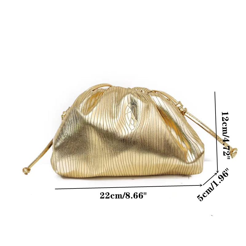 AZWBAG Small Women Dumpling Crossbody Bag Cloud Evening Bag Sparkly Clutch Purses Shoulder Bag Drawstring Strap Crossbody Bag (gold)