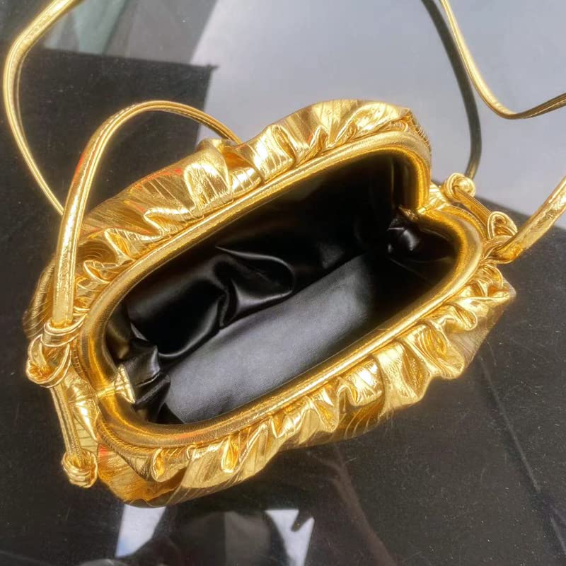 AZWBAG Small Women Dumpling Crossbody Bag Cloud Evening Bag Sparkly Clutch Purses Shoulder Bag Drawstring Strap Crossbody Bag (gold)