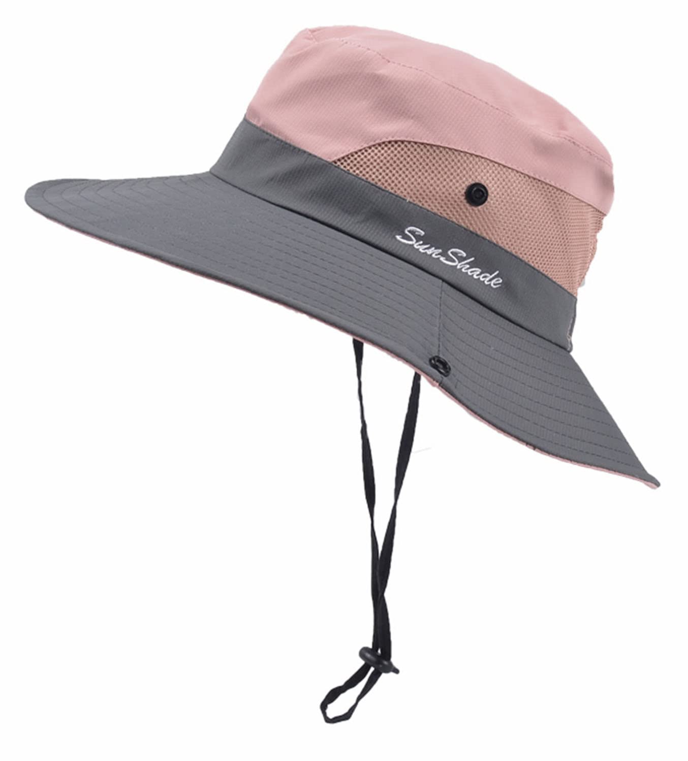 Women's Ponytail Safari Sun Hat Mesh Wide Brim UV Protection Outdoor Bucket Hat Foldable Beach Summer Fishing Hat 1pack-Pink