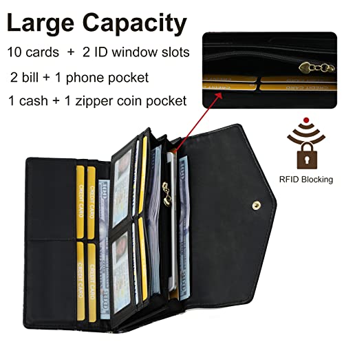 Utenwat Womens Wallets RFID Blocking Trifold Wallet for Women Long PU Leather Clutch Multi Card Cute Ladies Wallets Large Capacity Grey/White
