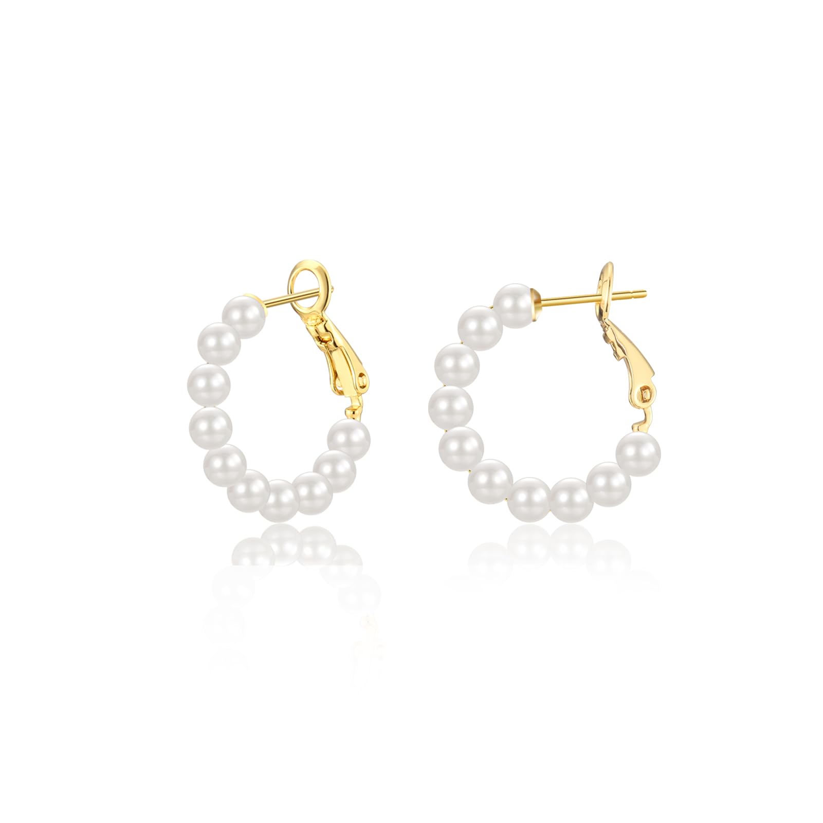 GULICX Pearl Hoop Earrings for Women, 14K Gold Plated Pearl Earrings 925 Sterling Silver Post 20mm Big Pearl Hoop Earrings Jewelry Gifts