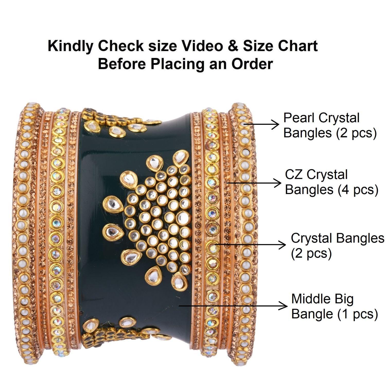 Efulgenz Traditional Indian Wedding Bangles CZ Crystal Bridal Bracelet Bangle Set for Women (Pcs)