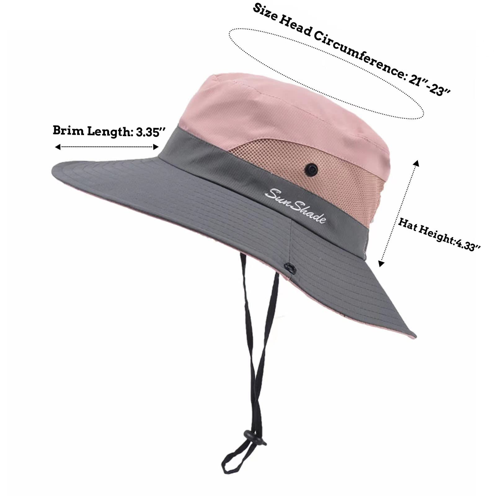Women's Ponytail Safari Sun Hat Mesh Wide Brim UV Protection Outdoor Bucket Hat Foldable Beach Summer Fishing Hat 1pack-Pink