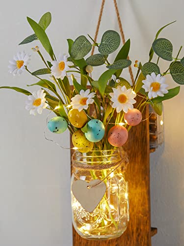 2 PACK Easter Decorations, Party Joy Easter Decor Mason Jar Sconces Rustic Wall Decor for Living Room Bathroom with Remote Control LED Fairy Lights and Artificial Flowers Spring Decorations for Home