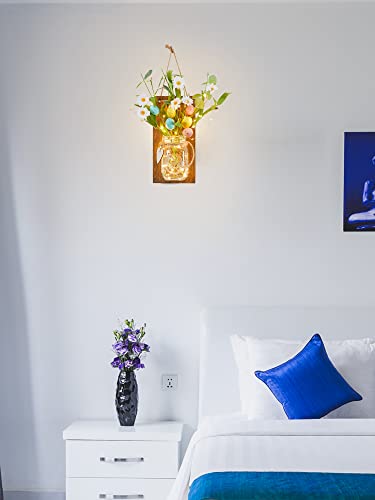2 PACK Easter Decorations, Party Joy Easter Decor Mason Jar Sconces Rustic Wall Decor for Living Room Bathroom with Remote Control LED Fairy Lights and Artificial Flowers Spring Decorations for Home