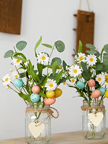 2 PACK Easter Decorations, Party Joy Easter Decor Mason Jar Sconces Rustic Wall Decor for Living Room Bathroom with Remote Control LED Fairy Lights and Artificial Flowers Spring Decorations for Home