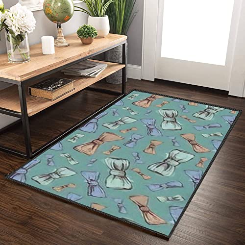 Area Rugs Living Room Bedroom Nursery Room Door Entrance Home Decoration Green Seamless Bow tie Watercolor for a Wedding Vintage a tie for Non-Slip Washable Carpet Floor Mats for Indoor Outdoor
