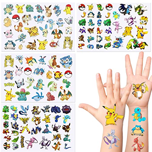 120 Pcs Anime Temporary Tattoos for Kids, Japanese Cartoon Tattoo Stickers for Kids, DIY Sticker Arts, Birthday Party Favors / supplies for Kids, Classroom School Decorations - No Repeat