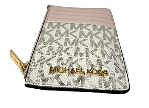 Michael Kors Jet Set Travel Top Zip Card Case Wallet Coin Pouch Powder Blush Multi Brown