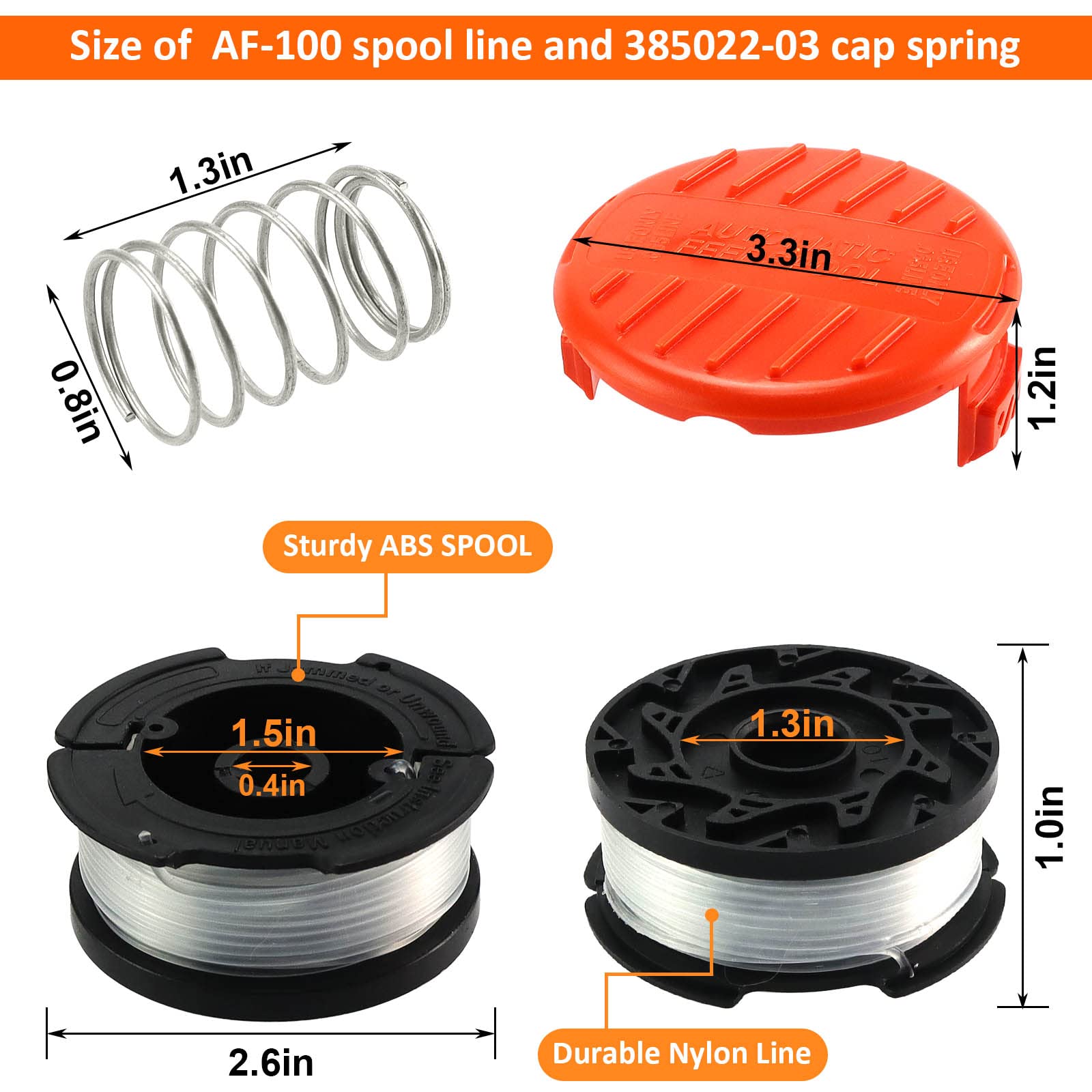 Vypart AF 100 Trimmer Line Replacement AF-100 fit for Black and Decker, with 385022-03 Trimmer Line Cap and Spring（18 Spool+4 Cover
