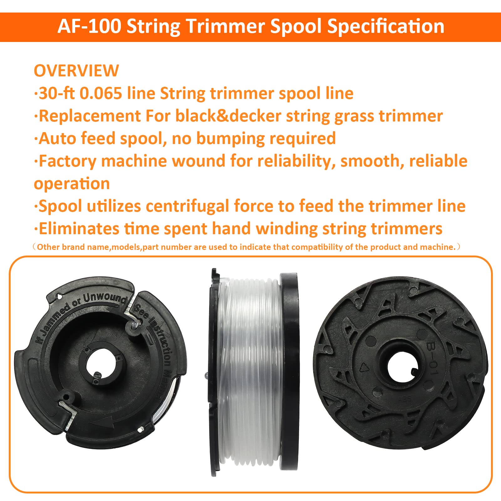 Vypart AF 100 Trimmer Line Replacement AF-100 fit for Black and Decker, with 385022-03 Trimmer Line Cap and Spring（18 Spool+4 Cover