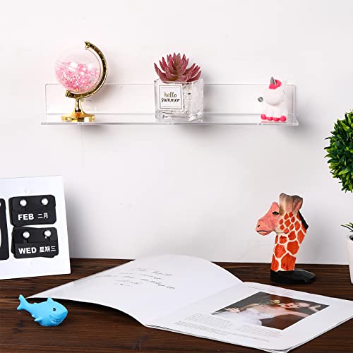 Qunclay 12 Pcs Clear Acrylic Shelves for Wall 15" Acrylic Floating Wall Shelf 4 mm Thick Wall Mounted Storage Shelf Long Clear Shelves for Bedroom Living Room Bathroom Kitchen Office Wall Display