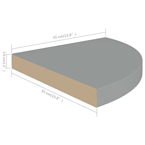 Natulvd Corner Floating Shelves, Φ13.8 Wall Shelf Set of 2, Shelves for Wall Decor, Wall Mount Display Shelf with Invisible Brackets for Bathroom Bedroom Kitchen Garage - Grey