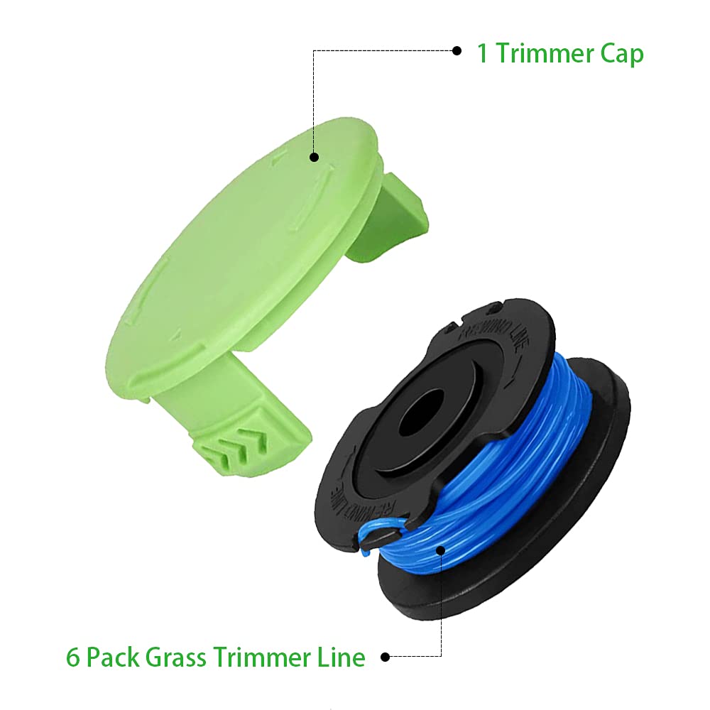 29252 29092 String Trimmer Replacement Spool 16ft 0.065" for Greenworks 21332 21342 2100302 24Volt 40V 80V Cordless Trimmer, 7-Pack (6-Line Spool + 1 Cap)