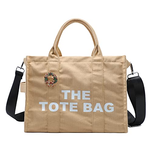 TINYAT Tote Bag for Women Canvas Handbag Purse Casual Shoulder Bag with Zipper Top Handle Crossbody for School,Travel,Work