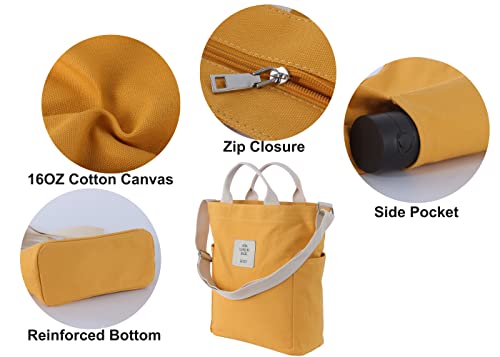 ALUWU Canvas Tote Bag for Women Crossbody Bag Casual Shoulder Purse Handbag with Zipper for School Work Beige