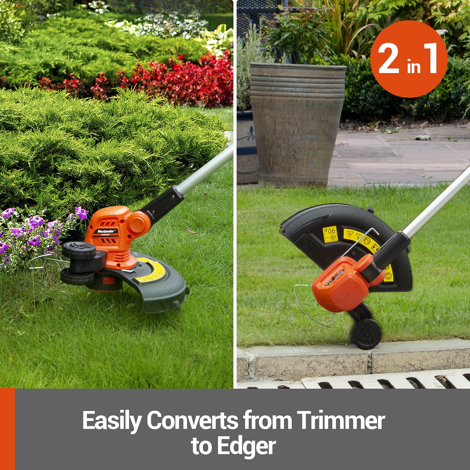 MAXLANDER 12 Inch 20V Cordless String Trimmer, 2 PCS 2.0Ah Battery Weed Wacker/Edger, 1 Quick Charger,6 PCS Replacement Spool Trimmer Lines, Length Adjustable, Powerful Lightweight Grass Trimmer