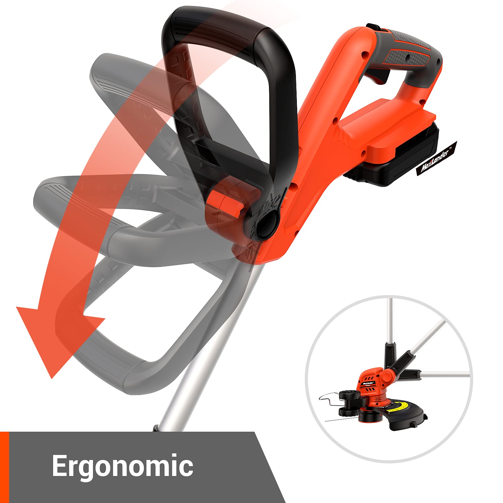 MAXLANDER 12 Inch 20V Cordless String Trimmer, 2 PCS 2.0Ah Battery Weed Wacker/Edger, 1 Quick Charger,6 PCS Replacement Spool Trimmer Lines, Length Adjustable, Powerful Lightweight Grass Trimmer