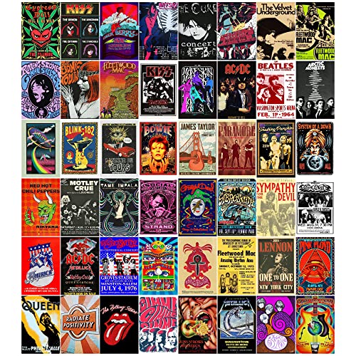 Houti 4×6" Vintage Album Cover Posters for Room Decor Aesthetic 80s 90s, Music Wall Collage Kit for Teens Bedroom, Cool Oldschool 70s Rock Bands Posters 50pcs