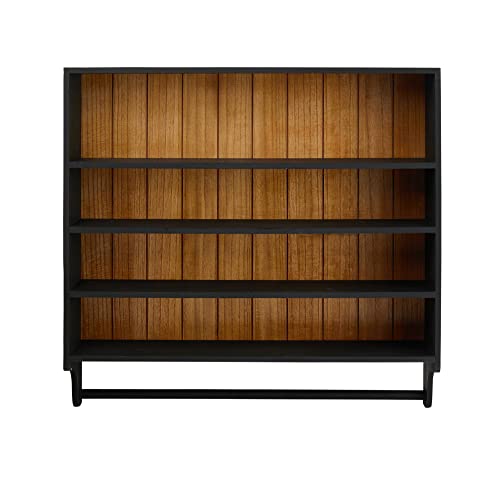 Creative Co-Op Modern Farmhouse Wood 3 Shelves and Hanging Rod, Black and Natural Wall Shelf